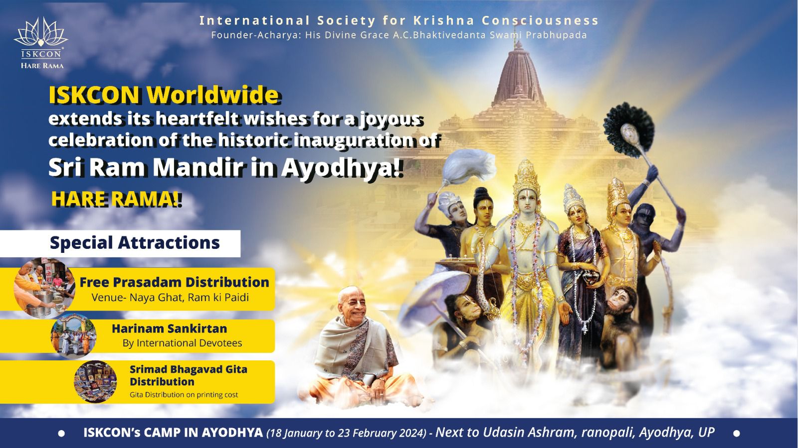 ISKCON's Camp in Ayodhya 18.Jan.2024 to 23.Feb.2024 - Akincana Gocara